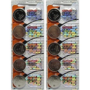 Maxell or Sony CR2025 - 2 Packs of 5 Premium Batteries USA + 1 Free CR2025