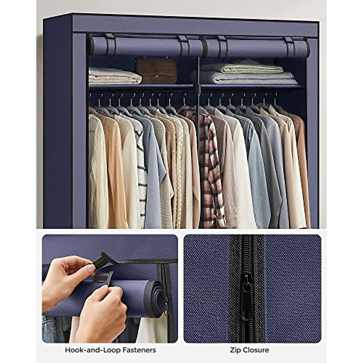 SONGMICS Closet Wardrobe, Portable Closet for Bedroom, Clothes Rail with Non-Woven Fabric Cover, Clothes Storage Organizer, 55.1 x 16.9 x 68.5 Inches, Dark Blue URYG002I02