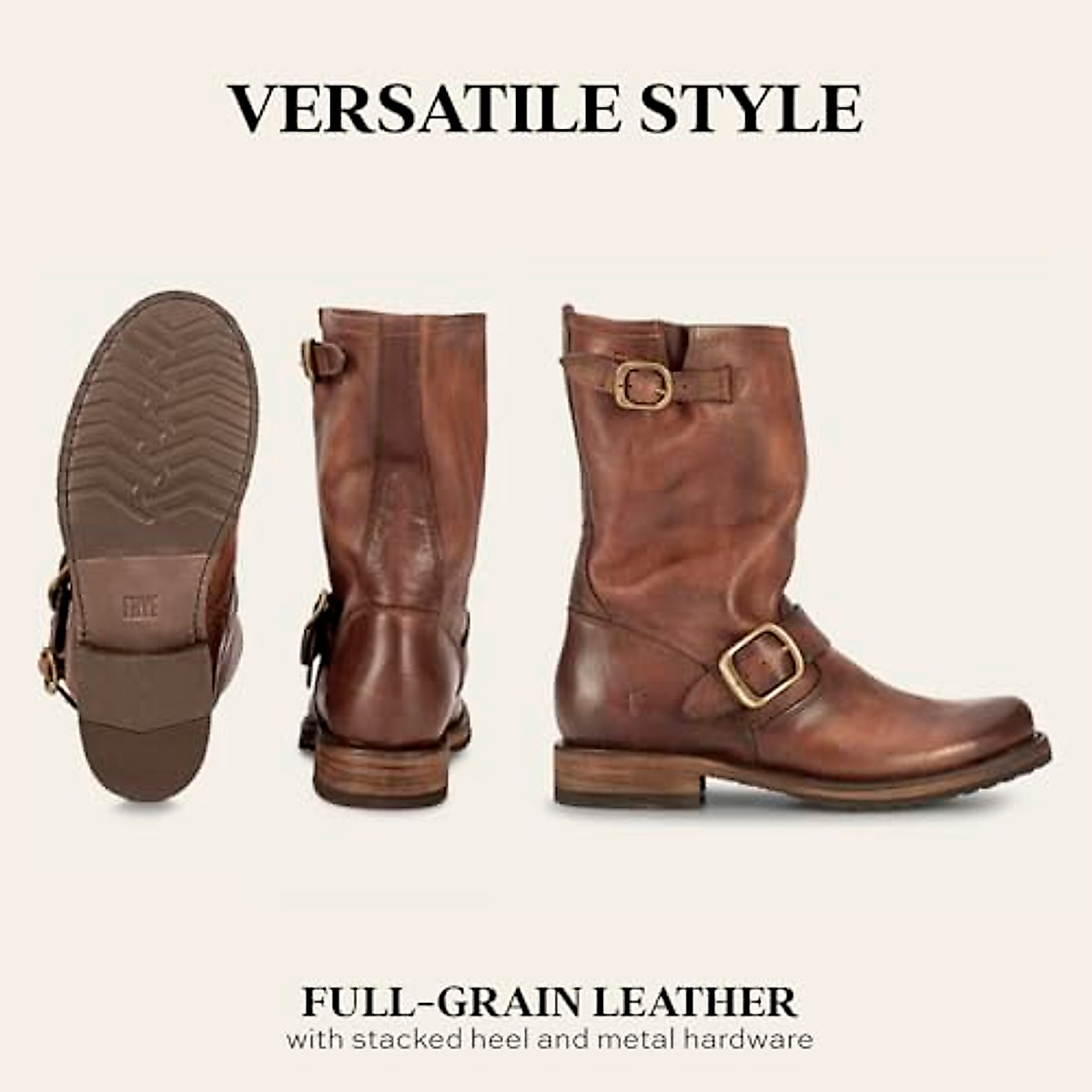 Frye Veronica Short Boots for Women Made from Full-Grain Leather with Antique Metal Hardware, Goodyear Welt Construction, and Rubber Lug Soles – 6 ¾” Shaft Height, Stone - 9 M