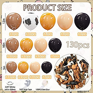 130pcs Party Cow Balloons Garland Arch Kit - Mixed Brown Black Cow Print Balloons for Western Cowboy Cowgirl Themed Party Baby Shower Farm Birthday Party Decoration Supplies