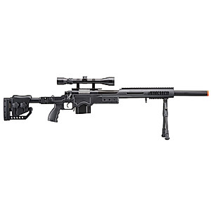 WF 410 High FPS Airsoft M24 Bolt Action Tri Rail Airsoft Rifle with Scope & Bipod - Black