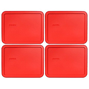 Pyrex Bundle - 4 Items: 7211-PC 6-Cup Red Plastic Food Storage Lids