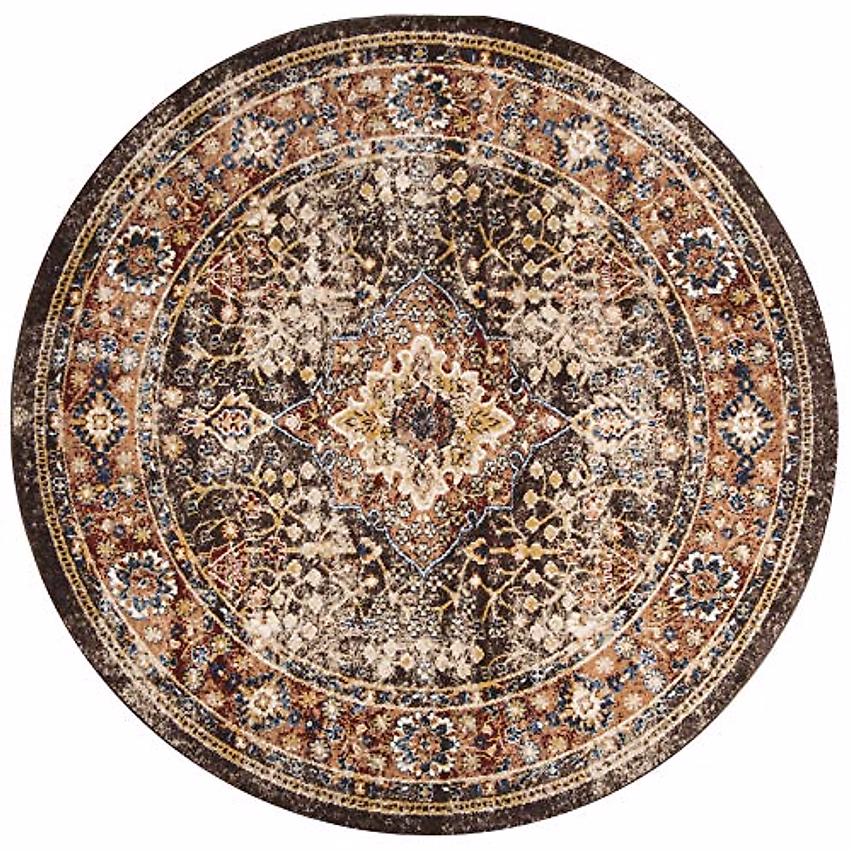SAFAVIEH Bijar Collection 3' Round Brown / Rust BIJ652D Traditional Oriental Distressed Non-Shedding Dining Room Entryway Foyer Living Room Bedroom Area Rug