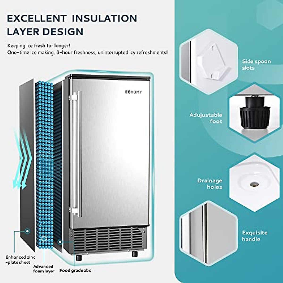 EUHOMY Commercial Under Counter Ice Maker Machine, 80 Lbs/Day Auto-Cleaning & 24H Timer, Stainless Steel Built-in Freestanding Ice Maker, 24 Lbs Storage, Perfect for Commercial & Home Use