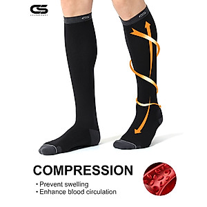 CS CELERSPORT 3 Pairs Compression Socks 20-30mmHg for Men Circulation Socks For Running Traveling Shin Splints Nurse Athletic And Pregnancy Black