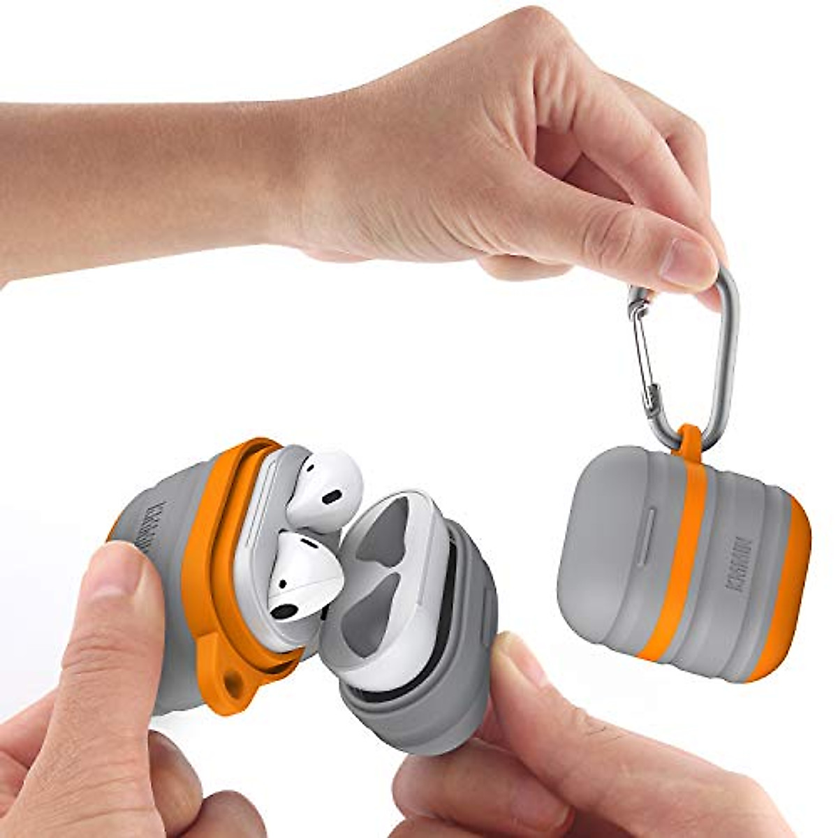 AirPods Case, KMMIN Waterproof AirPods Case Cover for Apple AirPods 1&2 Wireless Charging Case Premium Silicone Protective Case Skin Airpods Accesssories, LED Light Visible