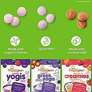 Happy Baby Organics Baby Snacks, Yogis, Freeze Dried Yogurt & Fruit Snacks, Gluten Free Snack for Babies 9+ Months, Mixed Berry, 1 Ounce (Pack of 1)