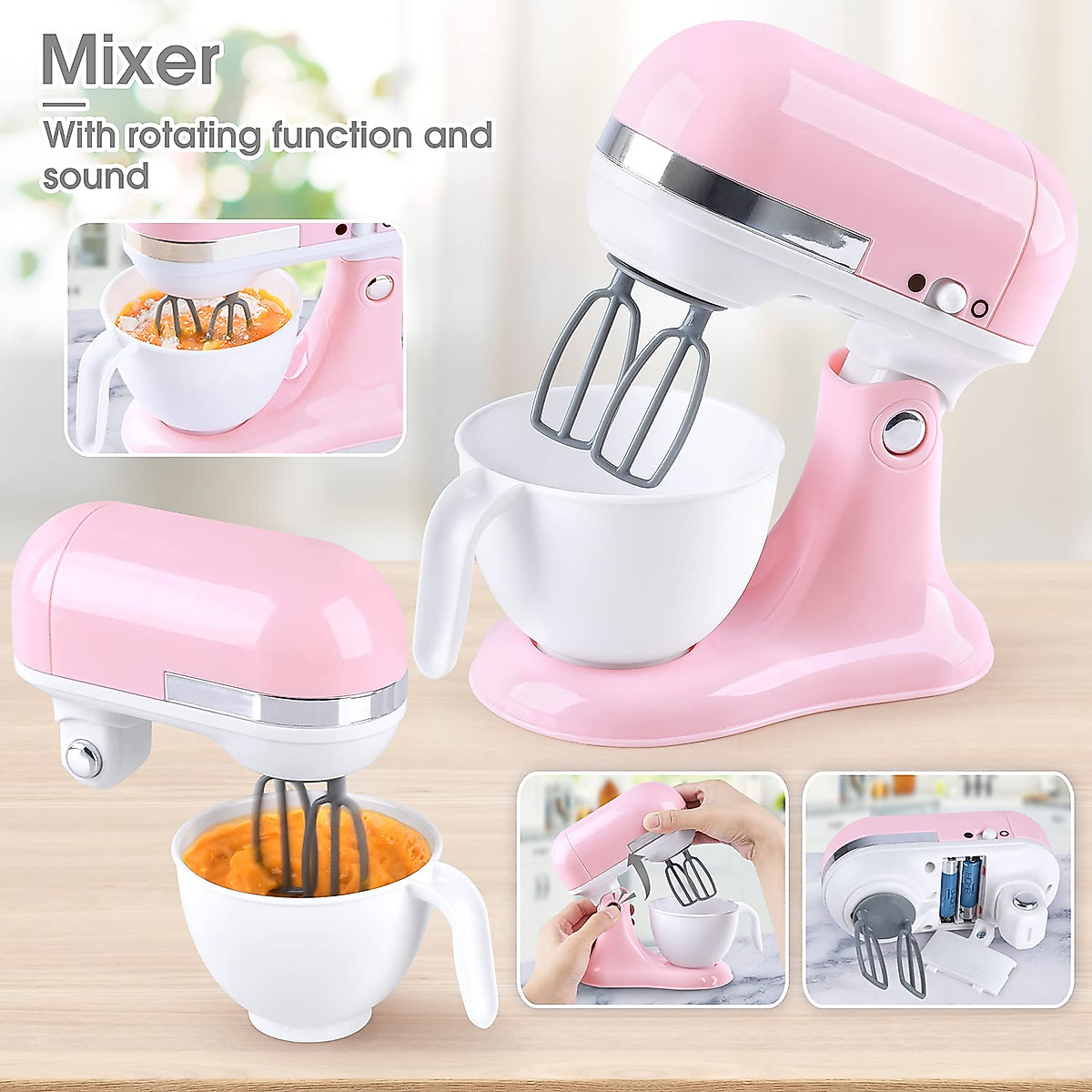 Kitchen Appliances Toys, Kids Play Kitchen Accessories Set, Pretend Kitchen Toys for Kids Ages 4-8, Coffee Maker, Mixer, Toaster with Realistic Lights & Sounds, Gift for Girls Ages 3+