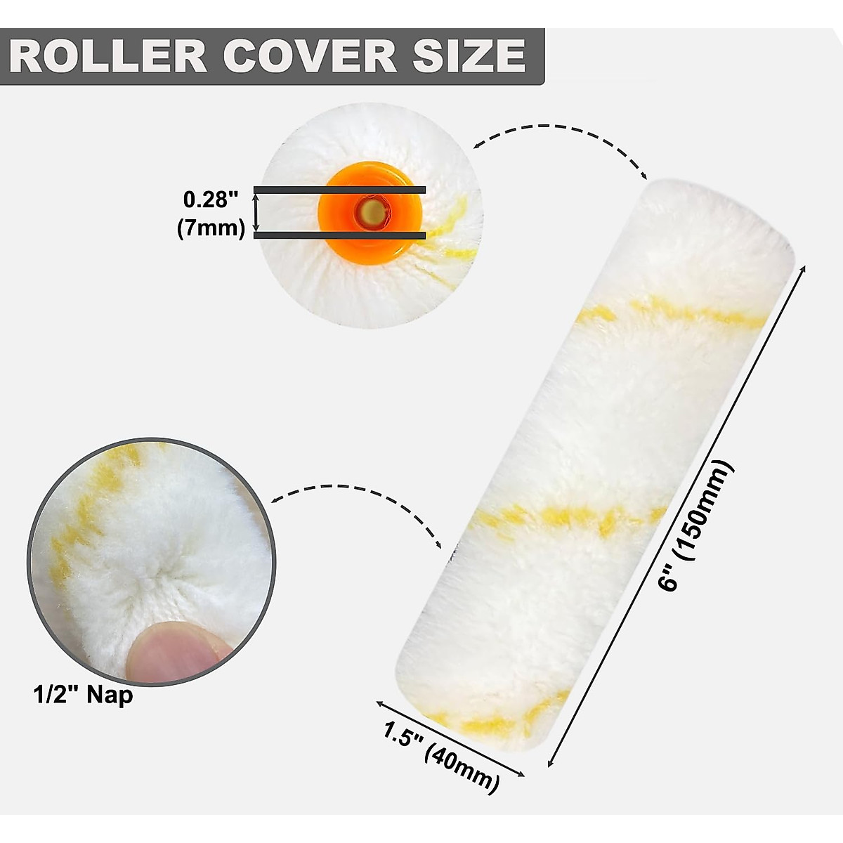 Great Andrew 10 Pack 6 Inch Paint Rollers for All Paints, 1/2" Nap Acrylic Paint Roller Covers, Paint Roller Set for Painting Walls House, 6" Paint Roller Refills