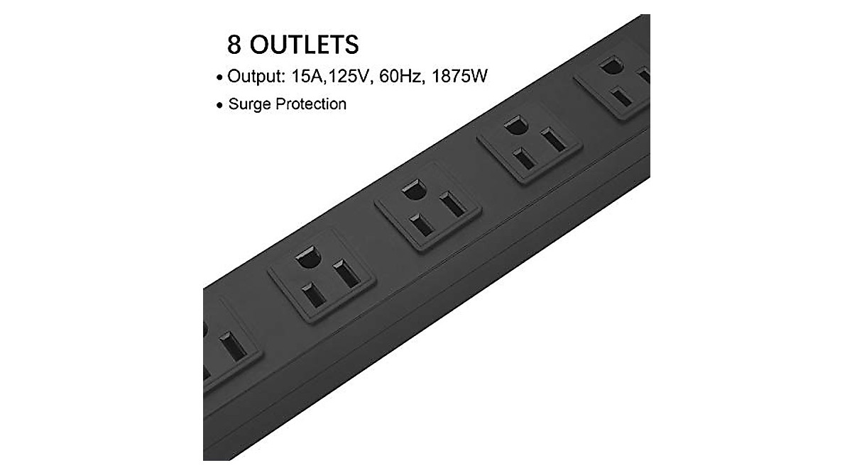 Heavy Duty 8 Outlet Wall Mount Power Strip - HHSOET