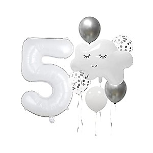 On Cloud 5 White Balloons Banner on Cloud 5TH Birthday Party Decorations for 5 Year Old Girl 4th Birthday Party Invite Decorations, 5 Years Old Birthday Balloon,5th Party Supplies Cloud Balloon