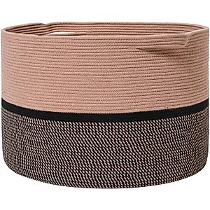 24" x 24" x 17" Max Size Large Cotton Rope Basket, Extra Large Storage Basket, Woven Laundry Hamper, Cloth Storage Bin, for Blankets Clothes Towels Pillows in Living Room, Beige Red/Black Mix