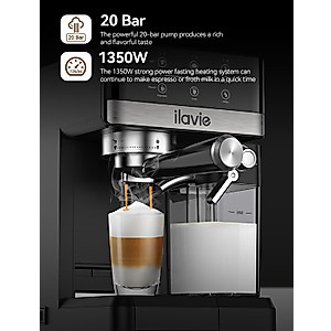 ILAVIE Espresso Machine Cappuccino Latte Coffee Espresso Maker, Auto Milk Frother for Smooth Milk Bubbles, Detachable Milk reservoir, 20 Bar High Pressure