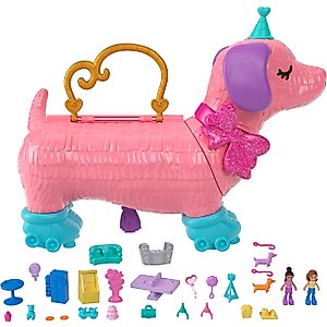 Polly Pocket 2-in-1 Travel Toy Playset, Puppy Party Large Compact with 2 Dolls & Birthday Accessories