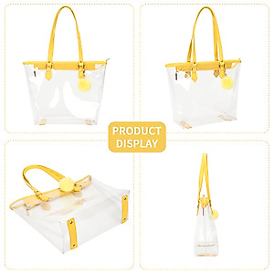 Large Clear Bag Transparent Shoulder Handbag with Yellow Plush Pendant (Yellow)