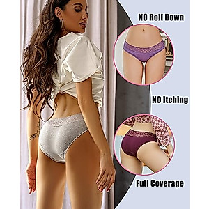 Knowyou Cotton Underwear Cheeky Panties for Women - Lace Waist Bikinis Breathable Hipster 7 Pack