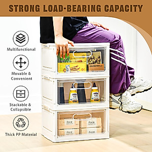 4 Tier Stackable Storage Bins, 23QT Storage Containers, Clear Plastic Storage Bins with Magnetic Doors, Large Collapsible storage box, Multifunctional Stackable Storage Drawers for Home, Office
