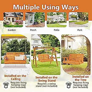 Tangkula 2 Person Hanging Porch Swing, Outdoor Bench Swing with Adjustable Chains, High Back, Cozy Armrests, Wooden Tree Swing Chair for Patio Backyard Deck Garden (Natural)