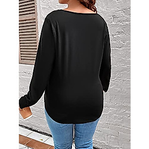 WDIRARA Women's Plus Size Criss Cross Wrap Deep V Neck Long Sleeve Tee T Shirt Black 2XL