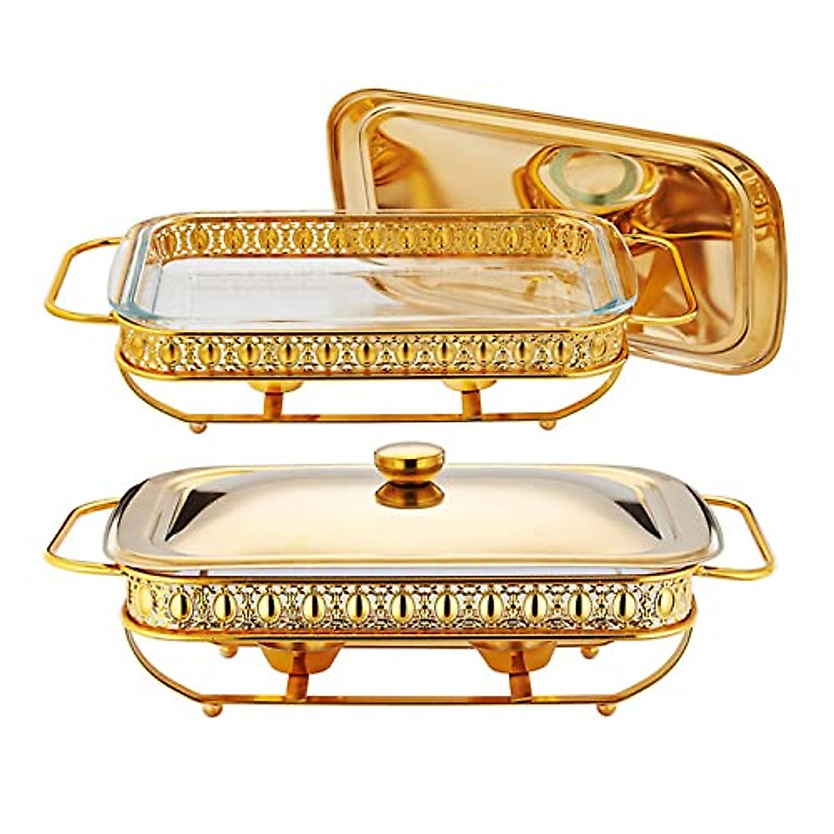 NOGRAX Chafing Dish Buffet Set, Stainless Steel Buffet Servers and Warmers for Party Catering, Complete Chafer Set with Water Pan, Aureate Tray (Color : Aureate)