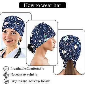 Adjustable Working Caps,Man Women Working Caps,Bouffant Hats with Buttons,Head Cover Working Caps