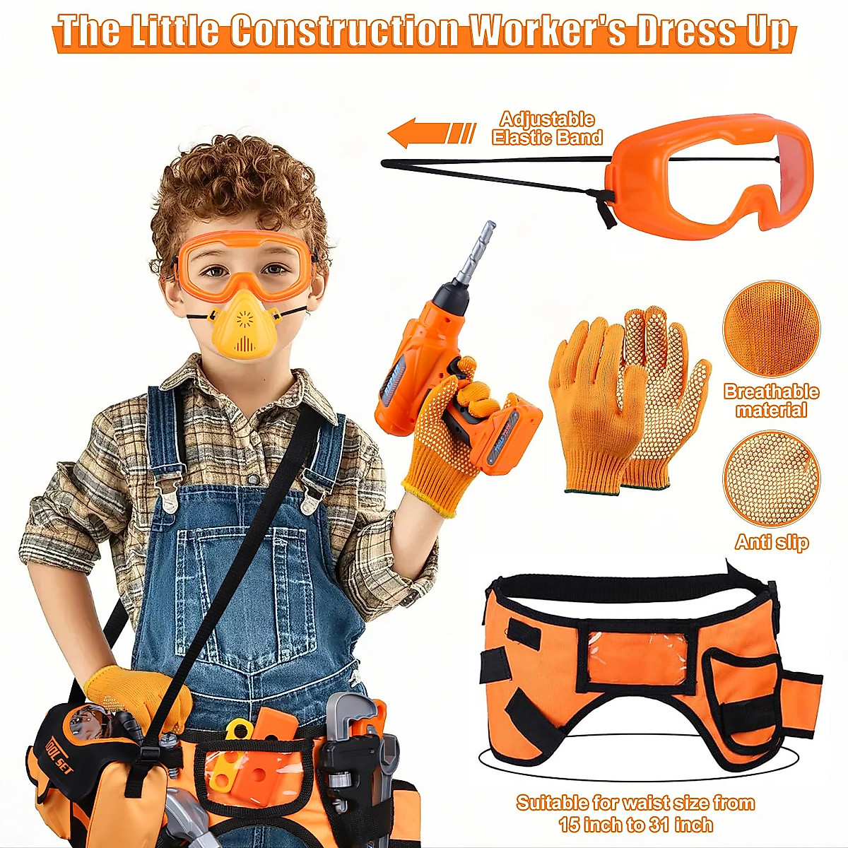 Toy Tool Set for Boys 46pcs Pretend Play Construction Toy with Storage Bag&Kids Toolbelt, Electric Drill Toy, Tape Measure, Goggle Toys Durable Kids Tool Accessories for 3 4 5 6 Year Old Kids Boys
