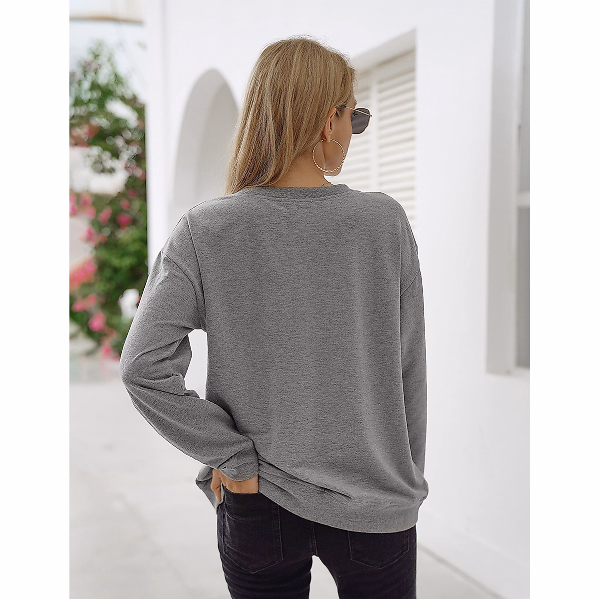 Blooming Jelly Women's Crewneck Sweatshirt Skull Graphic T Shirts Long Sleeve Top Pullover Oversized Sweaters(XLarge,Grey