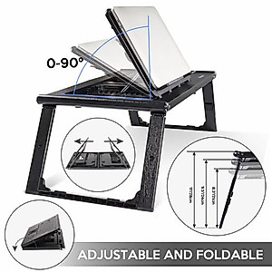 Allinside Foldable Laptop Desk, Adjustable Laptop Desk Bed Tray Tablet, Portable iPad Table with Cooling Fans Built-in 10000mAh Rechargeable Power Bank and USB LED Light for Working, Reading - Black