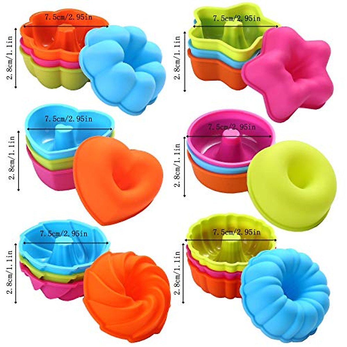 To encounter 24Pack Silicone Molds, Nonstick 2 3/4 inches Donut Mold, Baking Cups, Donut/ Bagel Pan, Muffin, Jello, Oven- Microwave- Dishwasher Safe