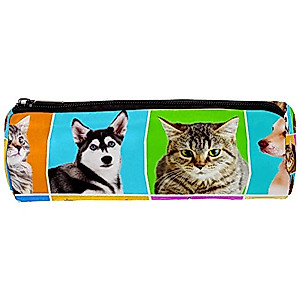 Dogs and Cats Portraits Pencil Bag Pen Case Stationary Case Pencil Pouch Desk Organizer Makeup Cosmetic Bag for School Office