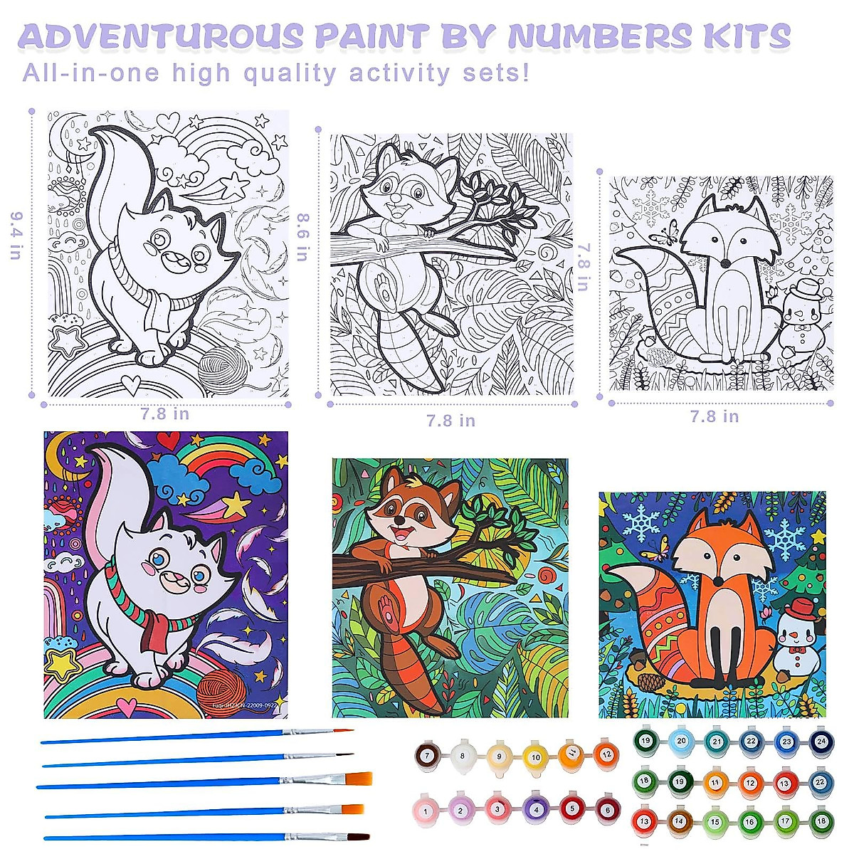 Wings Giant Paint by Numbers Framed, 3 Pack Painting Kit for Kids DIY Printed Canvas, Paint by Numbers for Kids Ages 8-12 9-12 4-8, Christmas Gift for Kids, Art Supplies & Arts and Crafts for Kids