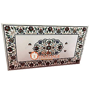 Marble Top Counter Height Table Marquetry Floral Carnelian Pauashell Inlay Stone Decor | 5'x3' Feet