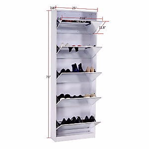 Organizedlife Mirror Shoe Cabinet, Wooden Shoe Organizer with 5 Tier, Full Length Mirror Shoe Rack,Shoe Cabinet for Entryway