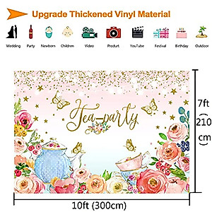 Pink Floral Tea Party Backdrop Glitter Gold Dots Butterfly Let's Partea Photography Background for Women Birthday Bridal Baby Shower Decorations Girls Wonderland Party Banner Photo Booth Props 10x7ft