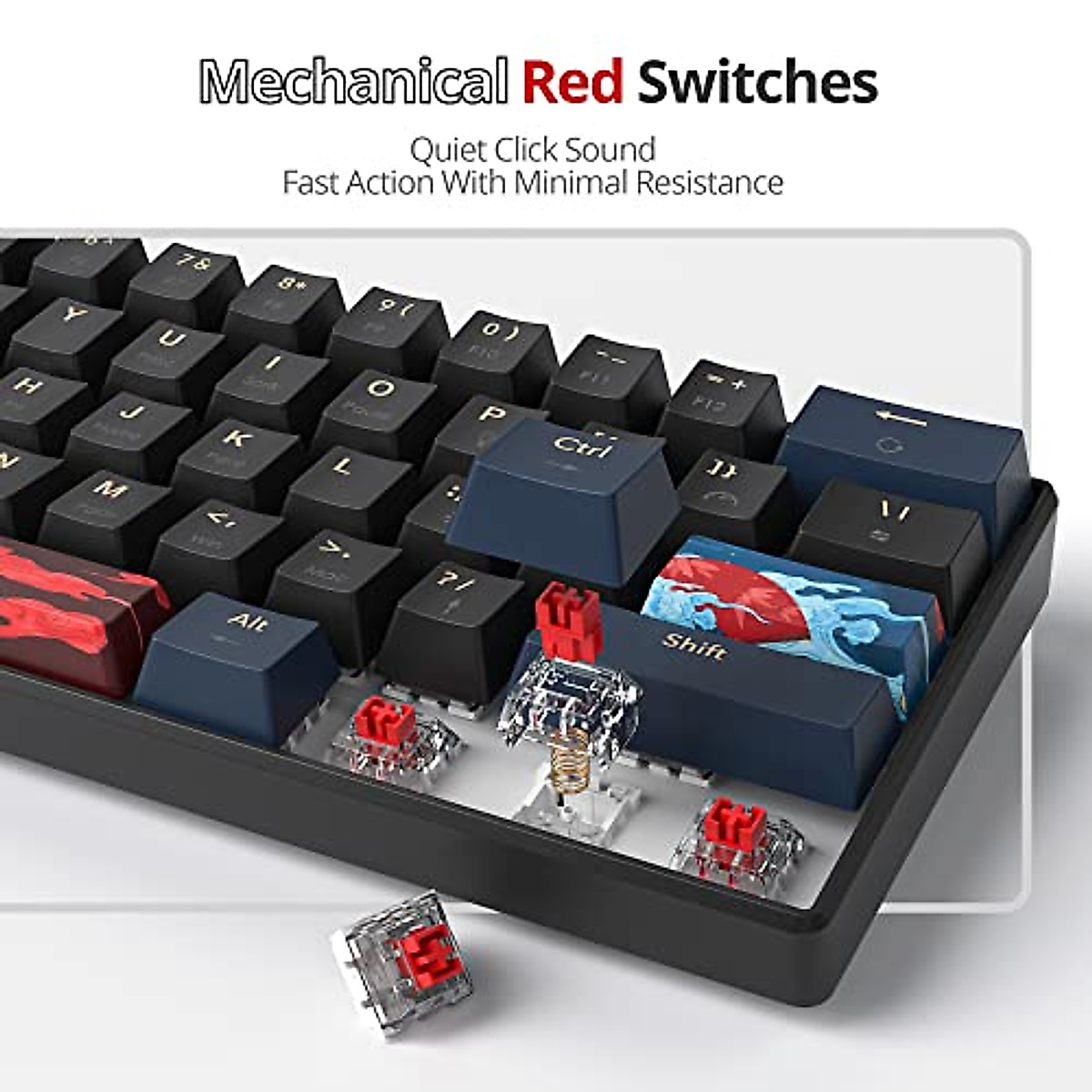 Taeeiancd Gaming Keyboard 60 Percent Mechanical with Linear Red Switch, 60% Wired Ultra-Compact Mini Keyboard Rainbow with PBT Keycaps for Ps4/Ps5/Xbox