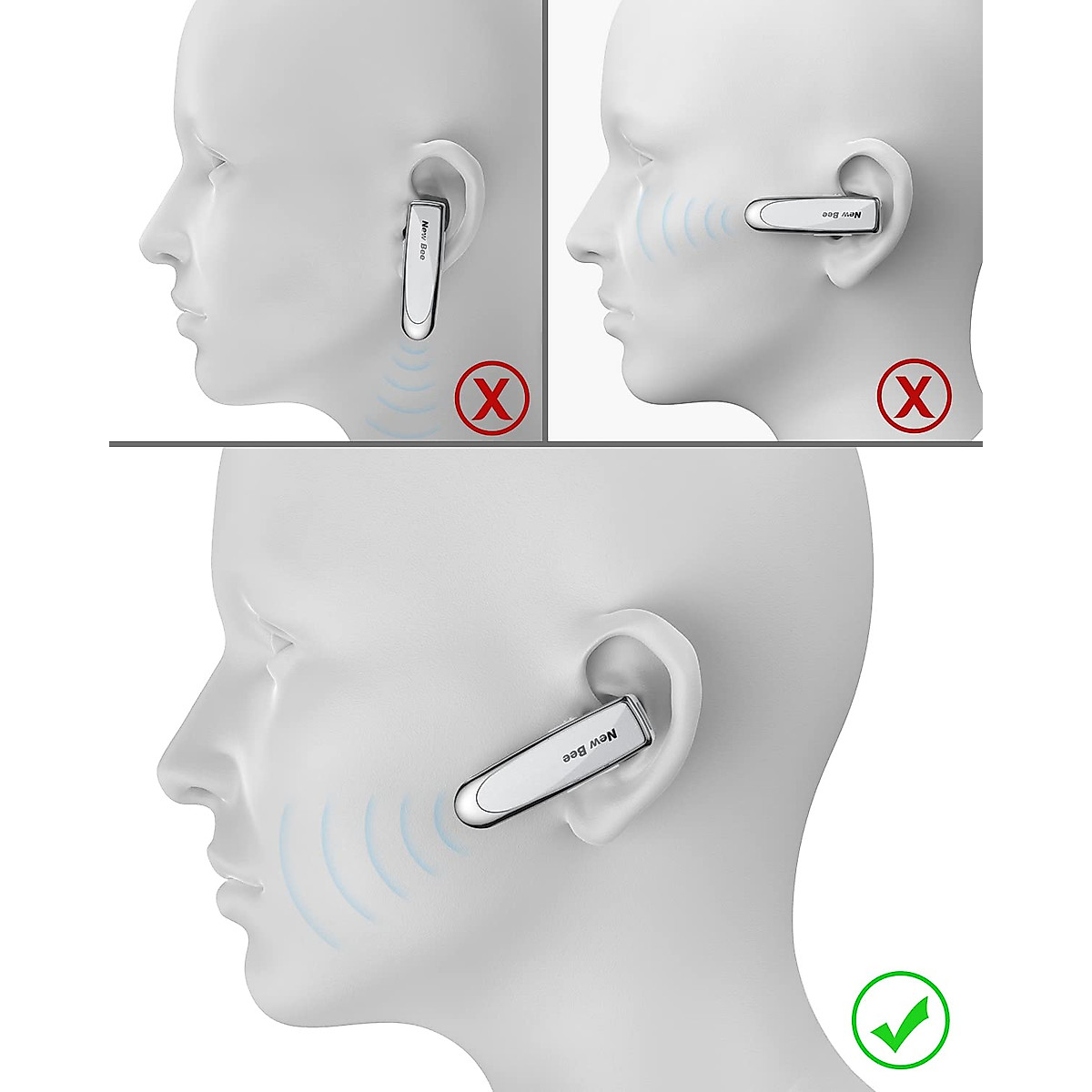 New bee [2 Pack] Bluetooth Earpiece V5.0 Wireless Handsfree Headset 24 Hrs Driving Headset 60 Days Standby Time with Bluetooth Headset for iPhone Android Laptop Truck Driver(White)