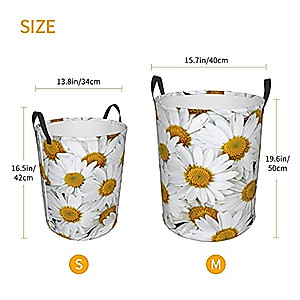 Laundry Basket,Yellow Daisies,Large Canvas Fabric Lightweight Storage Basket/Toy Organizer/Dirty Clothes Collapsible Waterproof For College Dorms-Large