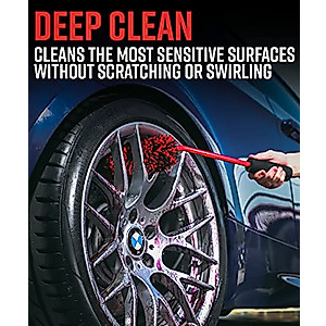 Adam's Angled Wheel Detailing Brush - Car Cleaning Wheel Brush | Use W/Wheel Cleaner, Rim Cleaner, Chrome Cleaner | Car Wash Brush Cleans Brake Dust from Barrels & Hard to Reach Areas (Bundle)