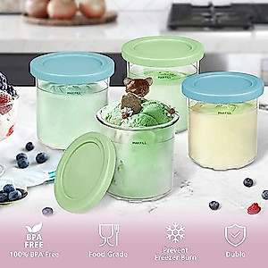 Favuit Pint Containers with Lids Ice Cream Storage Containers Compatible with NC299AMZ & NC300s Series Ice Cream Makers 2 Pack Replacement for Pints and Lids BPA-Free & Dishwasher Safe(Green Blue)