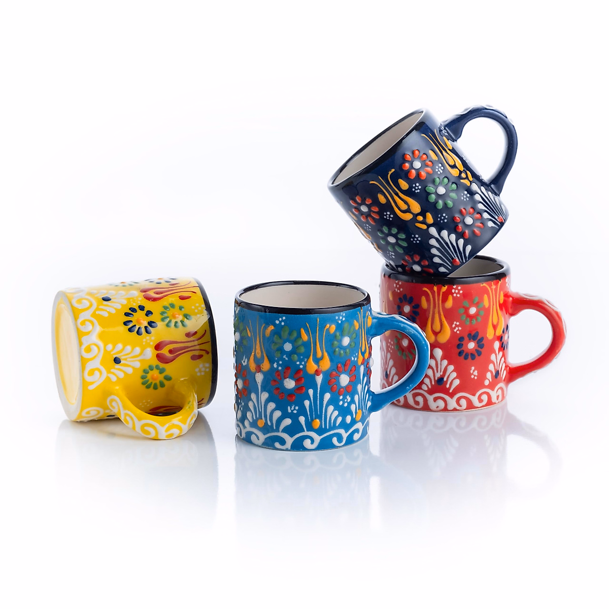 Ceramic Espresso Cups, 5 Oz Espresso Cups Set of 4, Handmade Espresso Cup, 2.75 Inch Espresso Mugs, Multicolor Demitasse Cups, Microwave & Dishwasher Safe Espresso Mugs, Coffe Mug (SULTAN'S GARDEN)