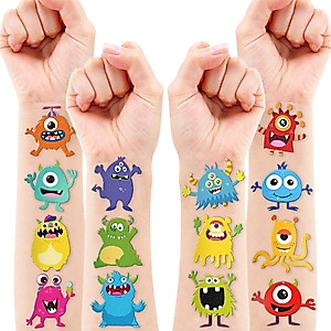 Monster Temporary Tattoos for Kids, 96PCS Birthday Party Decorations Supplies Party Favors Supper Cute Little Monster Tattoo Sticker Style Gift Ideals for Boys Girls Schools Prizes Themed