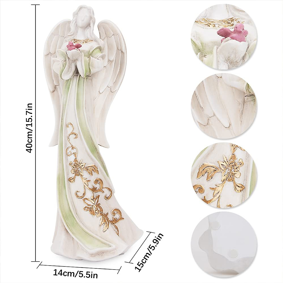 QLFJ-FurDec Angel Figurine Holding Bird, Outdoor Garden Angel Statue Sculpture, Resin Angel Ornament Decor for Home, Patio, Lawn, Yard, Porch, Cemetery Grave, Housewarming