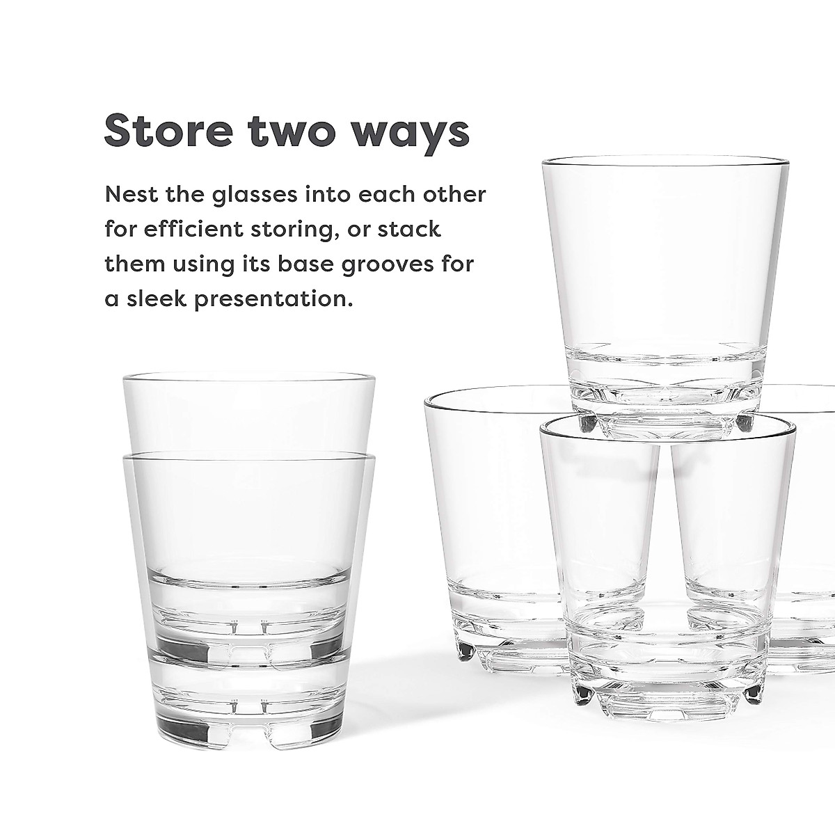 TOSSWARE RESERVE 12oz Stacking Double Old Fashioned, SET OF 4, Premium Quality, Tritan Dishwasher Safe & Heat Resistant Unbreakable Plastic Old Fashioned Glasses, Clear