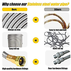 Metal Garden Hose 75FT Heavy Duty Lightweight 304 Stainless Steel Metal Water Hose with Brass Nozzle,Durable Fittings,No Kink & Tangle,Puncture Resistant,for Outdoor, Yard,Lightweight (75ft)