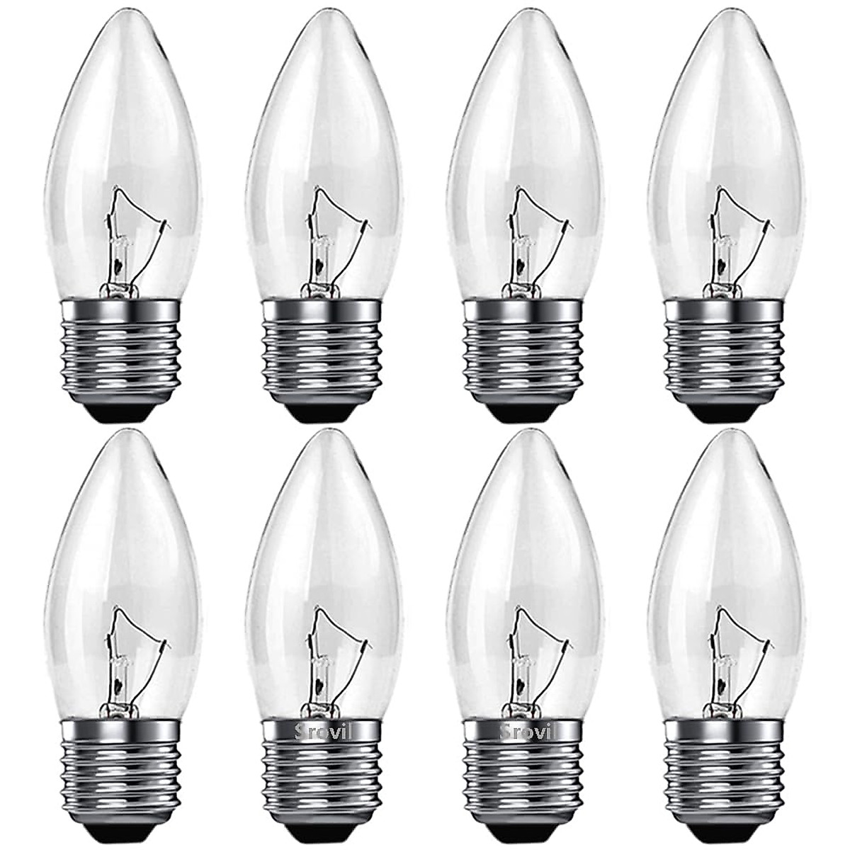 lingruiyi 40W Incandescent Torpedo Tip Chandelier with Crystal Clear Incandescent Light Bulbs,Flame Tip Light Bulbs, Tip Light Bulb and Medium E26 Candelabra Base (8PACK)
