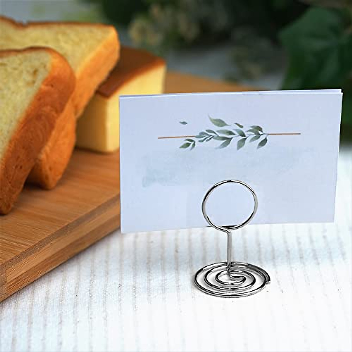 Jofefe 20pcs Mini Place Card Holders, Cute Table Number Holders, Classy Table Card Holder Table Picture Stands, Elegant Wire Photo Holder Menu Memo Clips, Idea for Wedding, Anniversary Party (Silver)