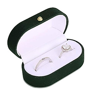 FM FM42 Vintage Green Velvet Ring Box Holder Jewelry Display Storage Case for 2 Rings Wedding Engagement JB1007