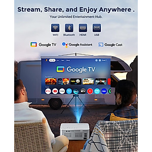 4K Support Android TV 10.0 Projector 5G WiFi Bluetooth Native 1080P, CIBEST Full-Sealed Optical Engine Home Movie FHD Projector with Netflix/Prime Video Built-in, 8000+ Apps, Autofocus, Stereo Sound