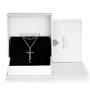 PRAYMOS Sterling Silver Faith Necklace Cross Necklace Women Dainty Layered Choker Necklace Christian Religious Faith Jewelry Gifts