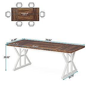 Tribesigns Farmhouse Dining Table for 6 People, 70.8-Inch Rectangular Wood Dining Table, Rustic Kitchen Table with Heavy Duty Metal Legs for Dining Room (Brown/White)